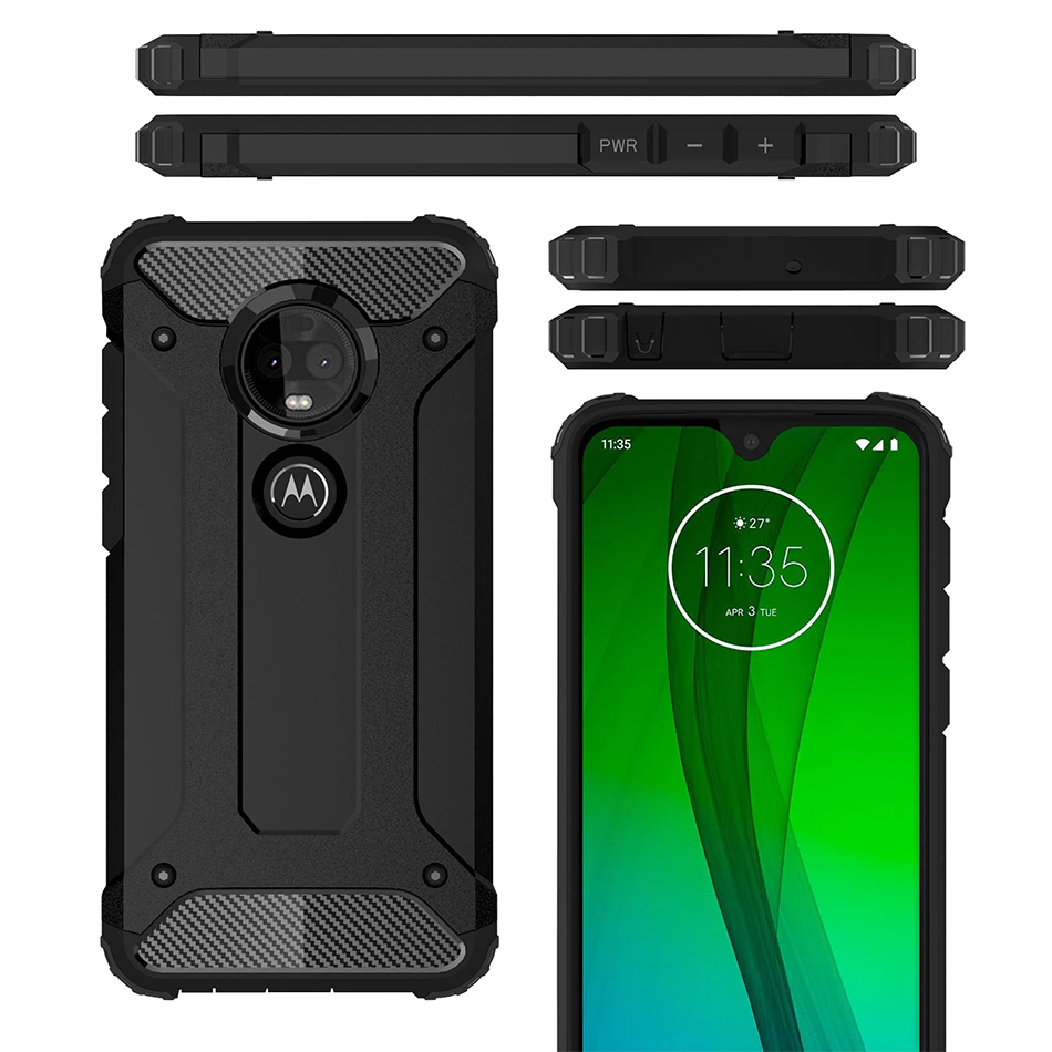 Military Defender Shockproof Case For Motorola G7 Plus Black